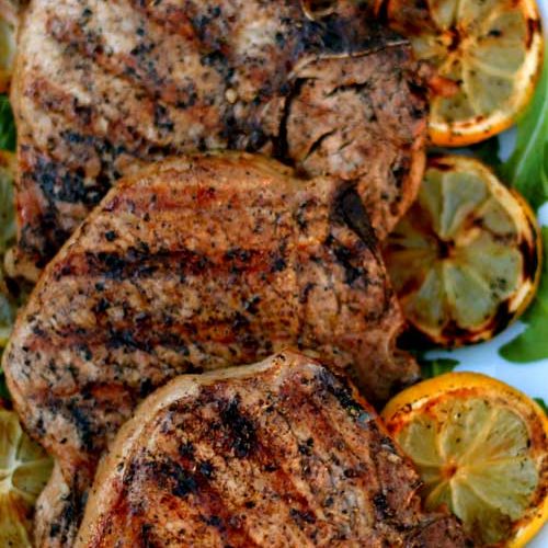 Grilled Lemon Garlic Pork Chops - Sparkles of Yum